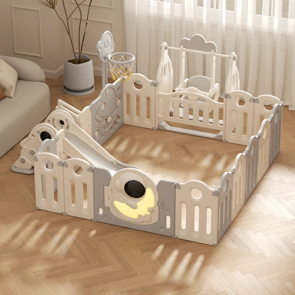 Astronaut Kids Playpen Set Large - Swing, Slide & Basketball Hoop ...